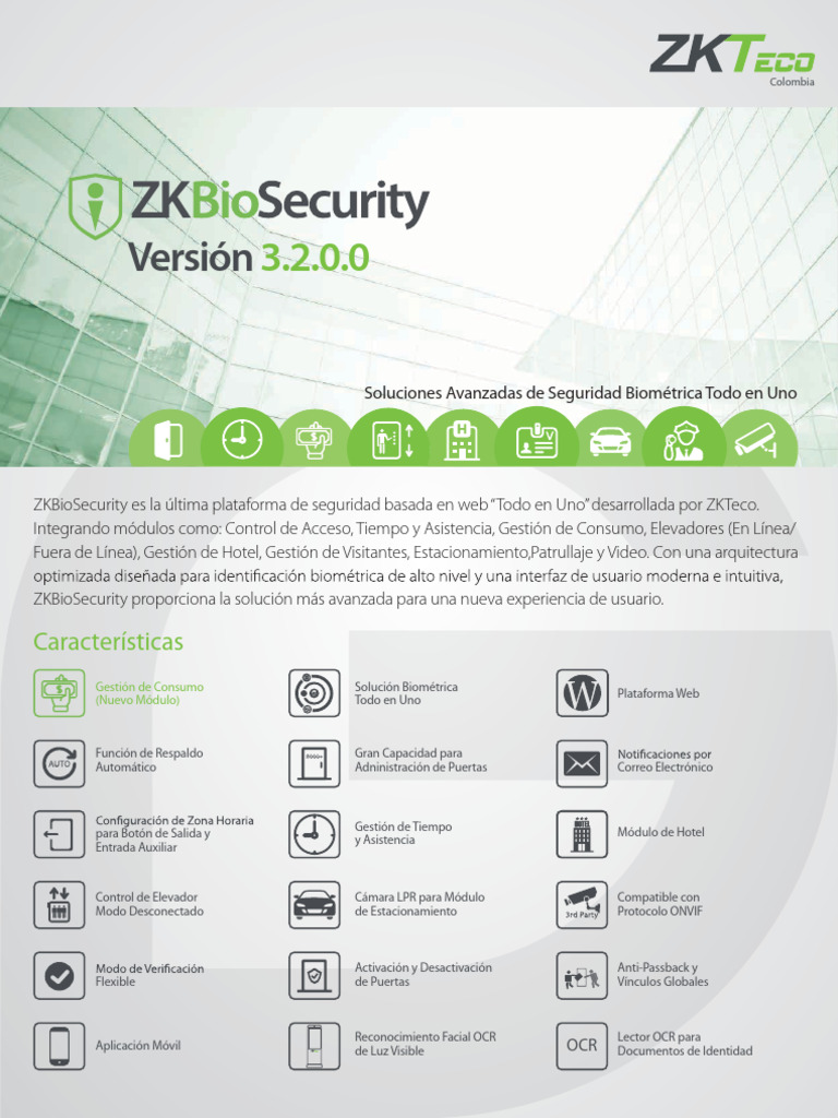 ZKTeco Colombia Software ZKBioSecurity 3.2 Ficha Tecnica | PDF | Hardware de la computadora ...