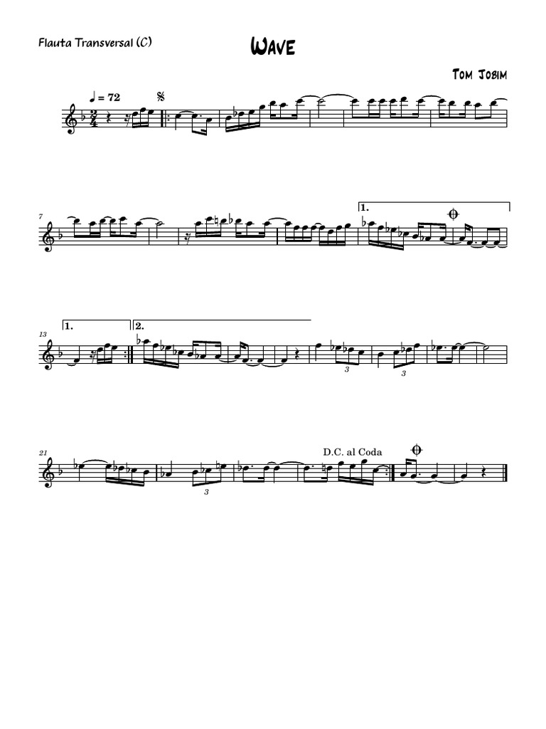 Tom Jobim Wave Flute Sheet Music | PDF