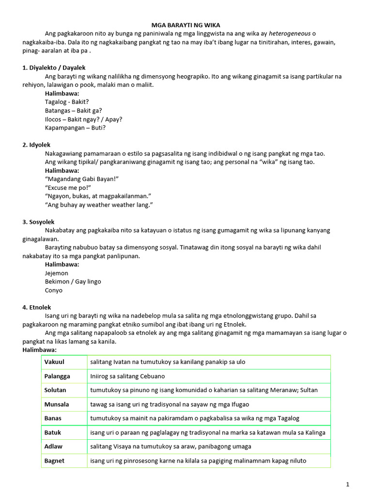 Handout - Tungkulin NG Wika | PDF