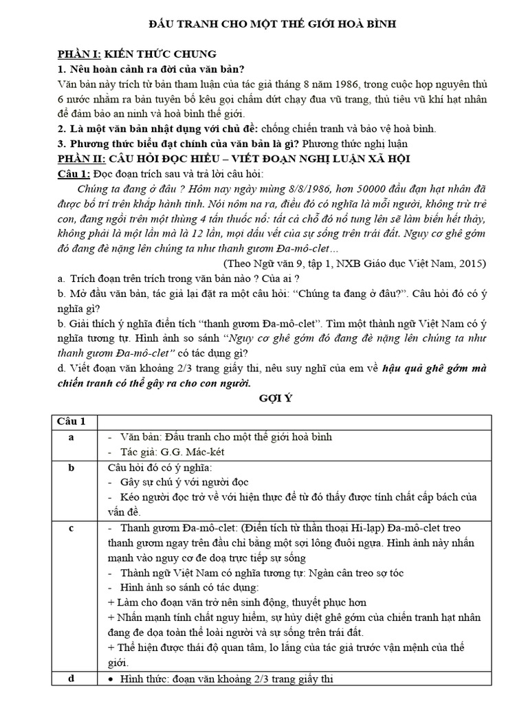 2.ĐẤU TRANH CHO MỘT THẾ GIỚI HOÀ BÌNH Gui Hs A3,12 | PDF