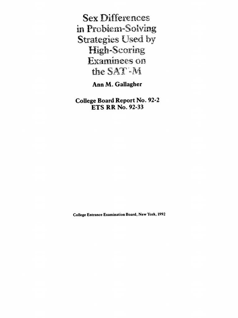 Sex Differences in Problem Solving Strategies Used by High Scoring Examinees On The SAT-M | PDF ...