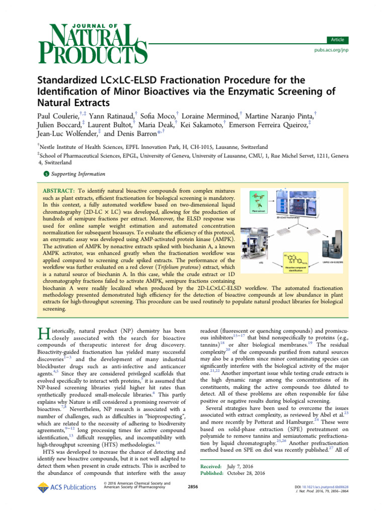 Standardized LC×LC-ELSD Fractionation Procedure for the Identification ...