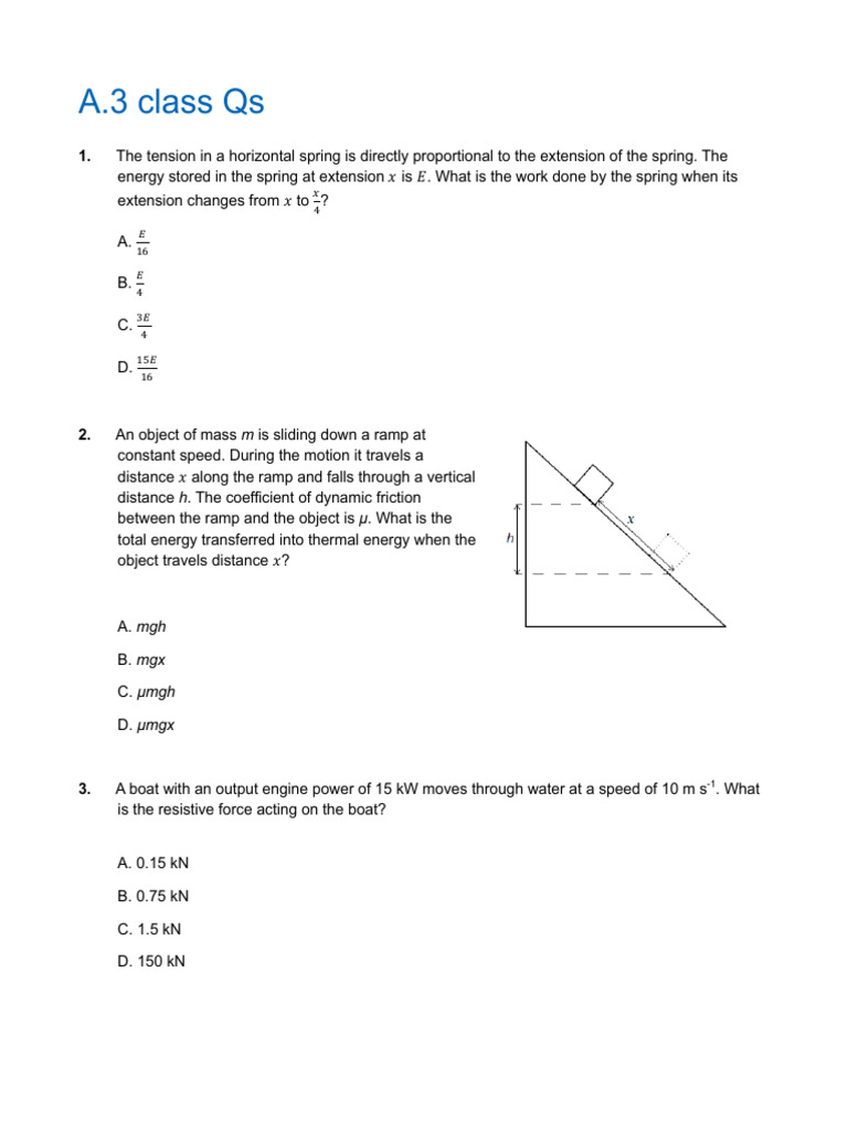A.3 Class Qs 2023-24 | PDF | Force | Friction