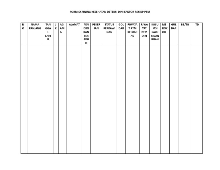 Form Skrining Kesehatan Deteksi Dini Faktor Resikp Ptm | PDF