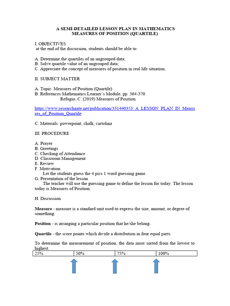 Math Lesson Plan: Quartiles | PDF | Quartile