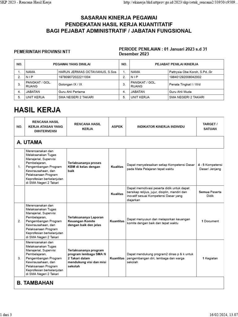 SKP 2023 - Rencana Hasil Kerja | PDF
