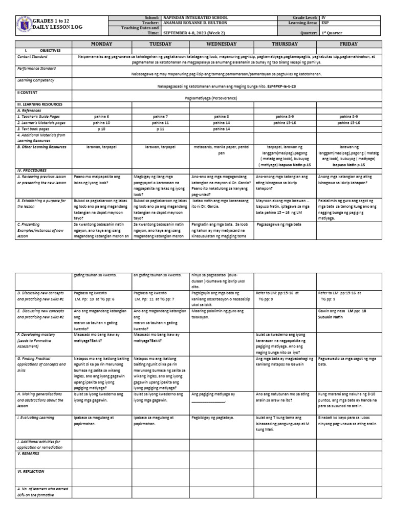 DLL - Esp 4 - Q1 - W2 | PDF