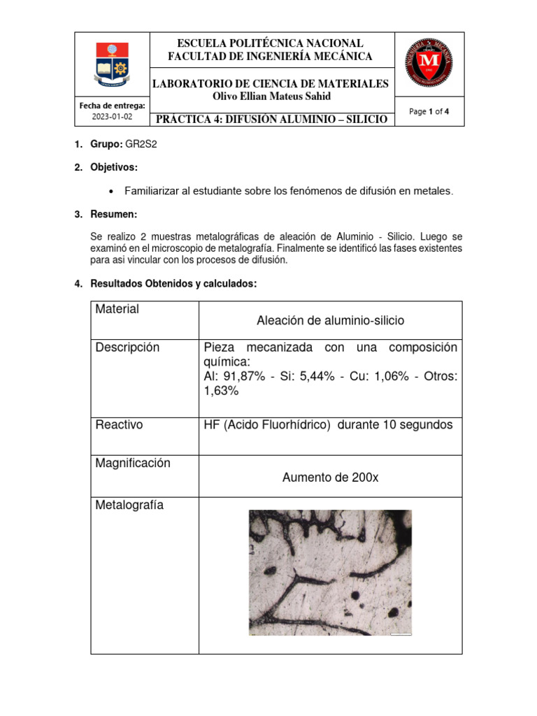 Informe P4 Mateus Olivo | PDF | Aluminio | Experimentar