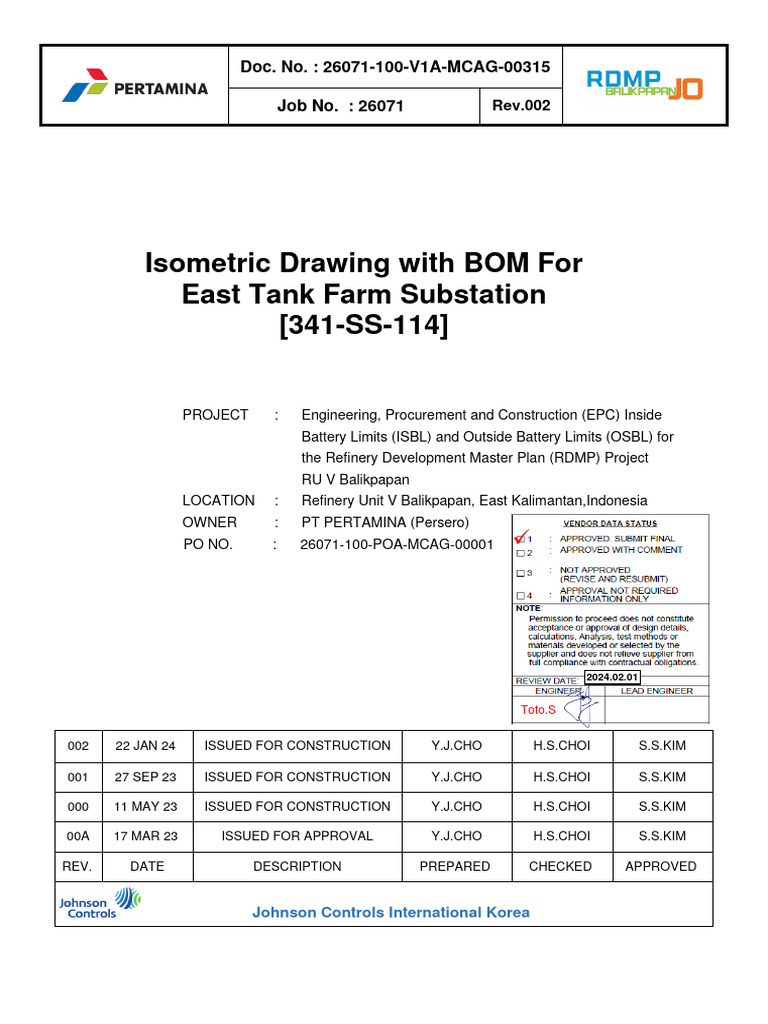 26071-100-V1A-MCAG-00315 - Isometric Drawing With BOM For Common Facilities SS-3 341-SS-114 ...