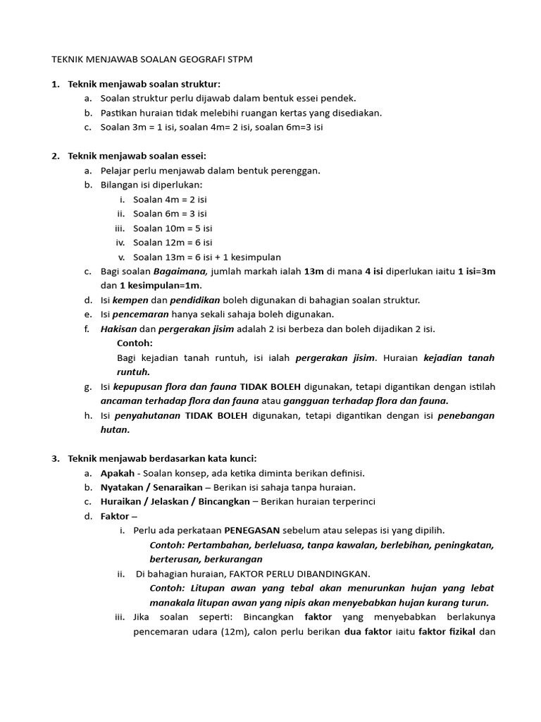 Teknik Menjawab Soalan Geografi STPM | PDF