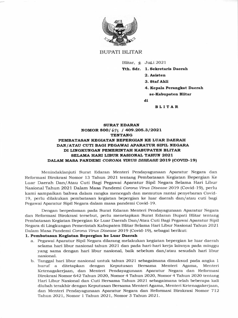 Se Bupati Larangan Cuti-Covid | PDF