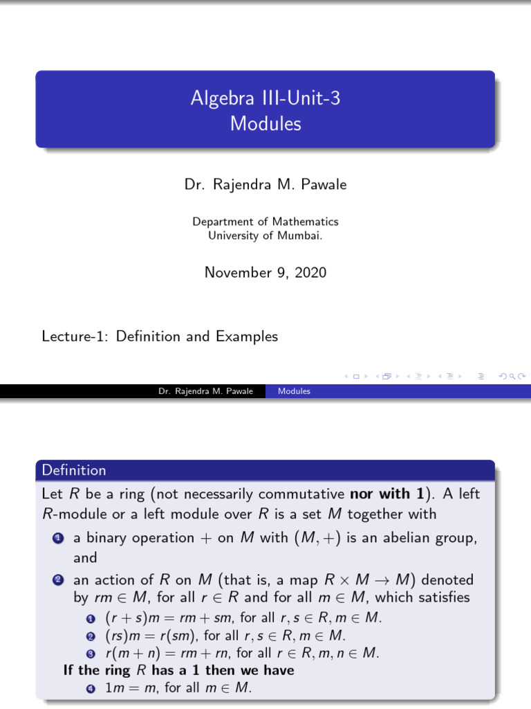 ProfPawale Sem III Algebra III Unit 3 Lect | PDF | Module (Mathematics ...
