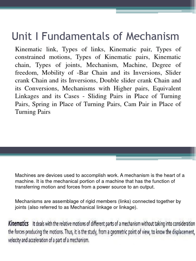 UNIT-1-Fundamentals of Mechanism | PDF | Machines | Physical Sciences UNIT-1-Fundamentals of Mechanism | PDF | Machines | Physical Sciences