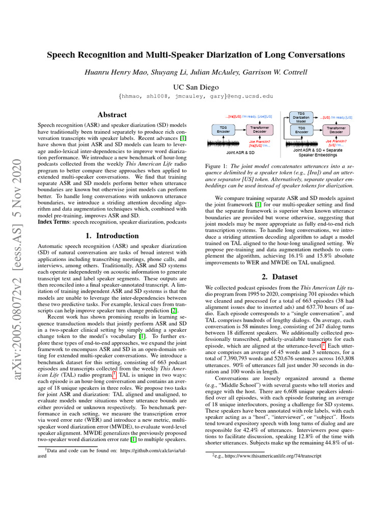 Joint ASR & Speaker Diarization for Podcasts | PDF | Speech Recognition | Human Voice