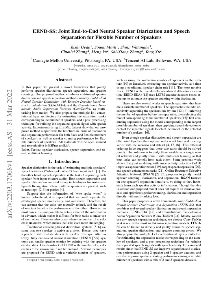 2022-EEND-SS Joint End-To-End Neural Speaker Diarization and Speech Separation For Flexible ...