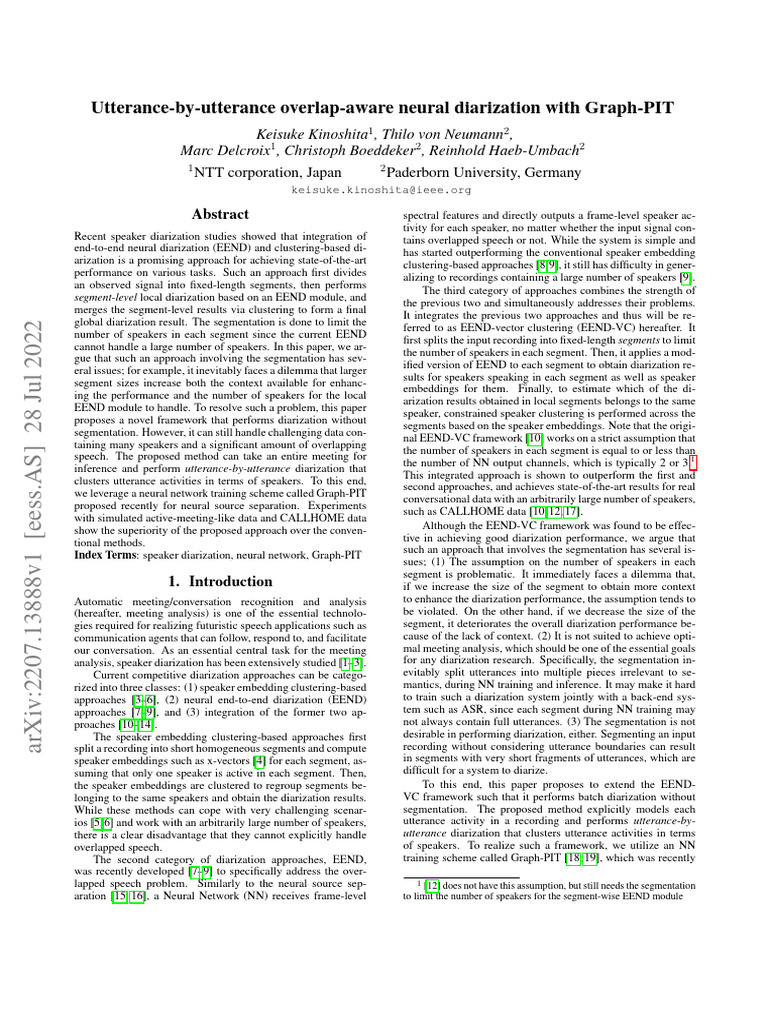 2022 Utterance by Utterance Overlap Aware Neural Diarization With Graph PIT | PDF | Image ...