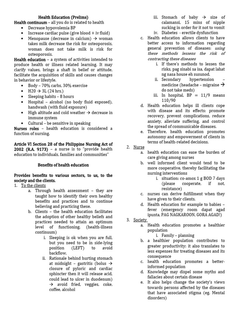 Health Education Prelims | PDF | Health Education | Mental Health