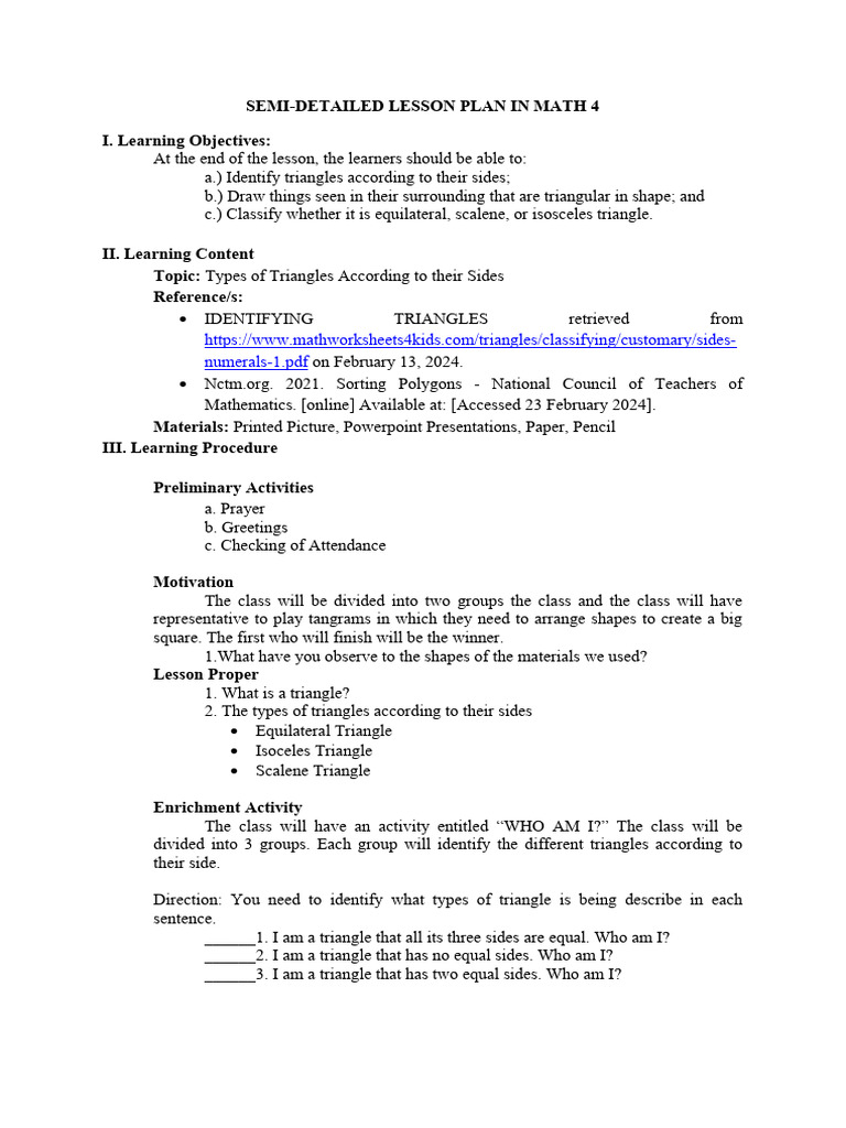 Lesson Plan Template | PDF | Triangle | Shape