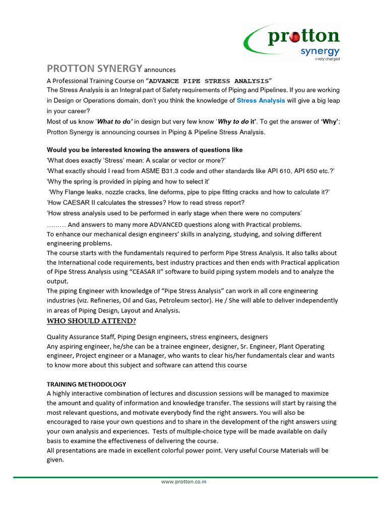 Advanced Pipe Stress Analysis Course | PDF | Stress (Mechanics ...