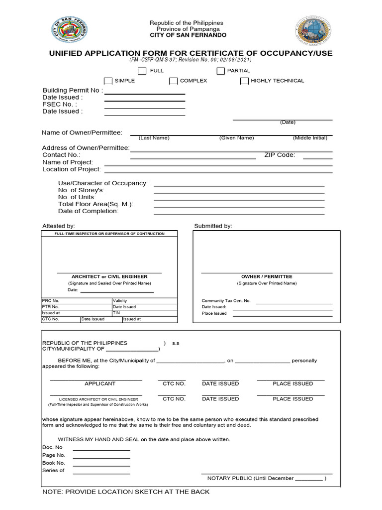 Unified Application for Occupancy Permit | PDF