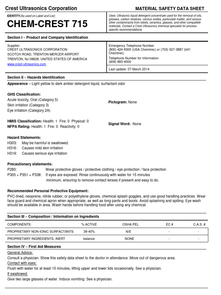Msds Chem Crest 715 | Download Free PDF | Personal Protective Equipment ...