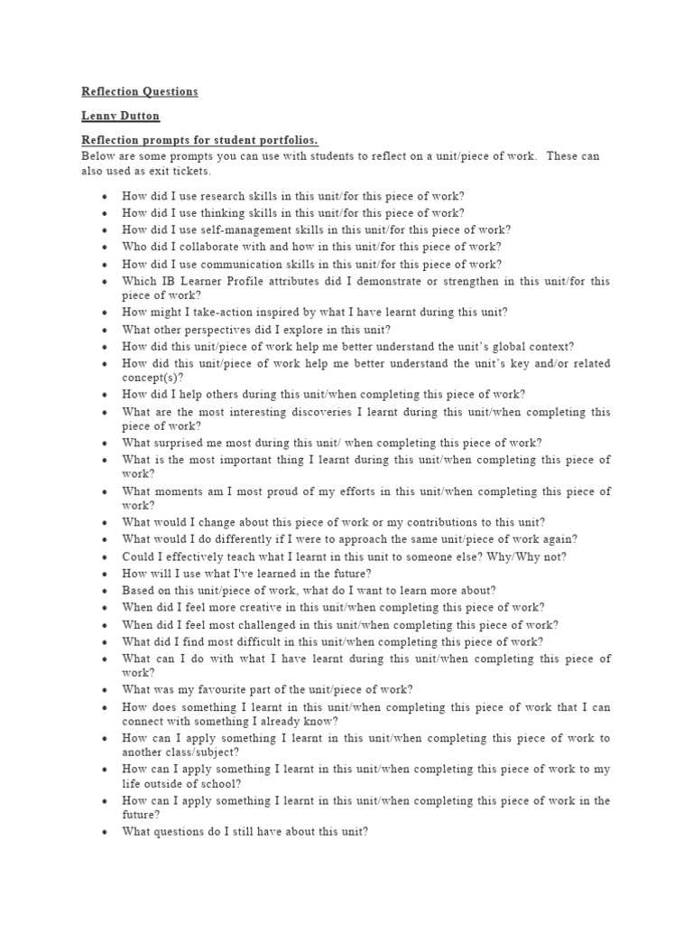 Reflection Questions Lenny Dutton | PDF | Learning | Cognition