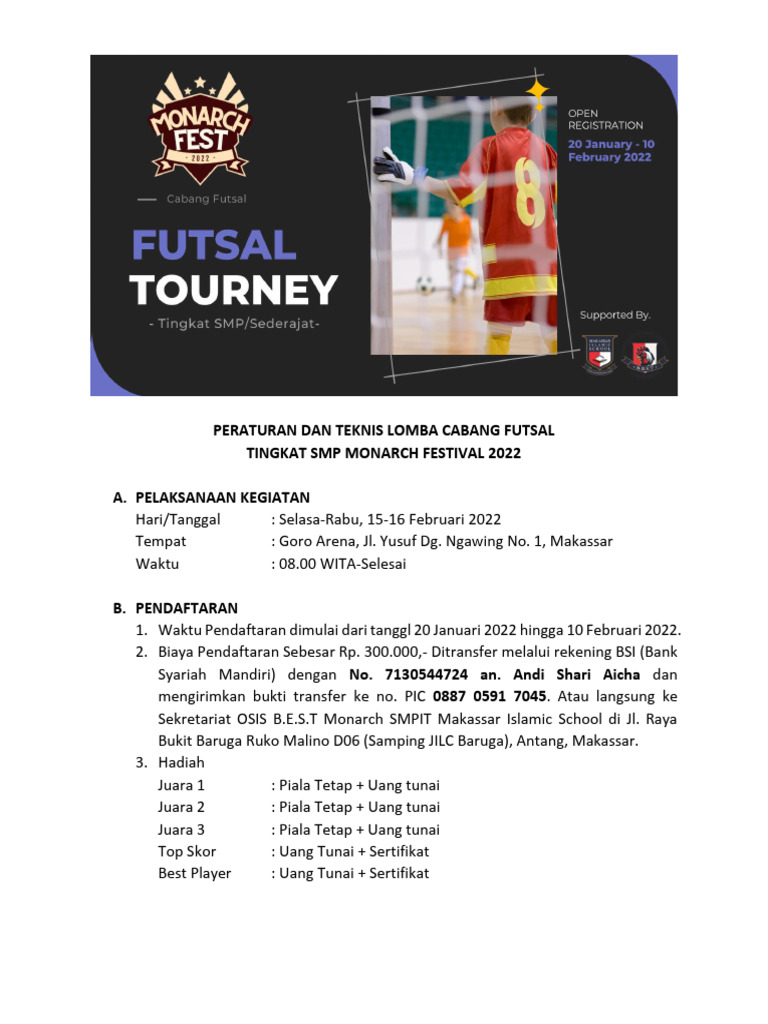 Juknis Futsal SMP Monarch Fest 2022-2 | PDF