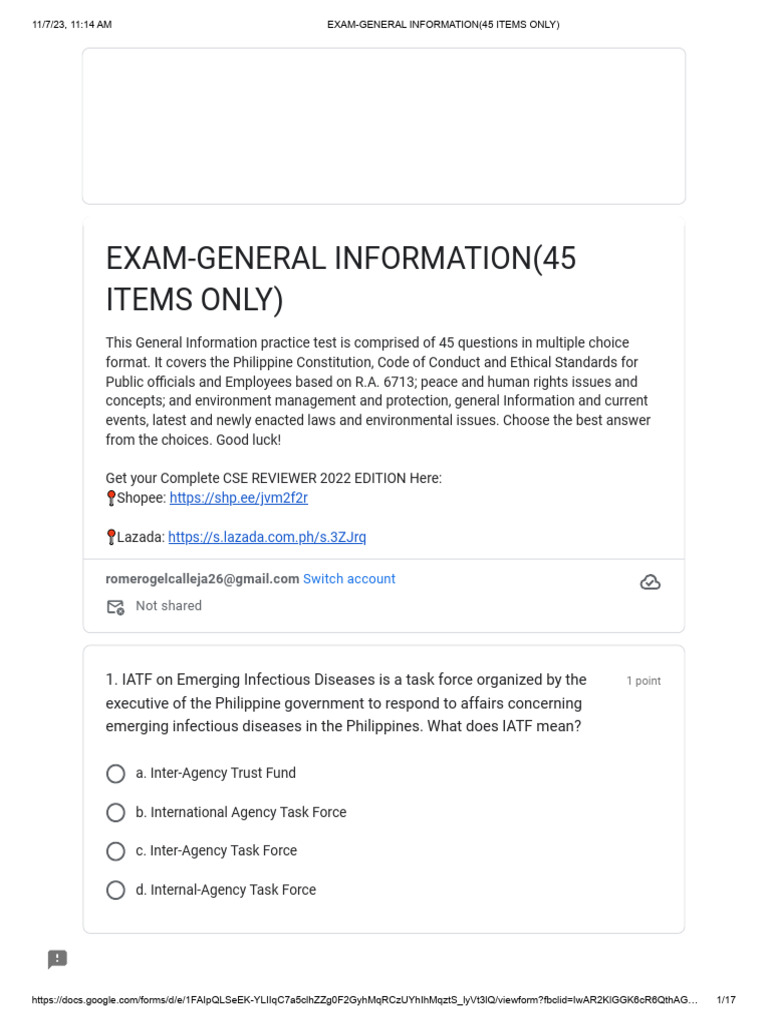 Exam-General Information (45 Items Only) | PDF