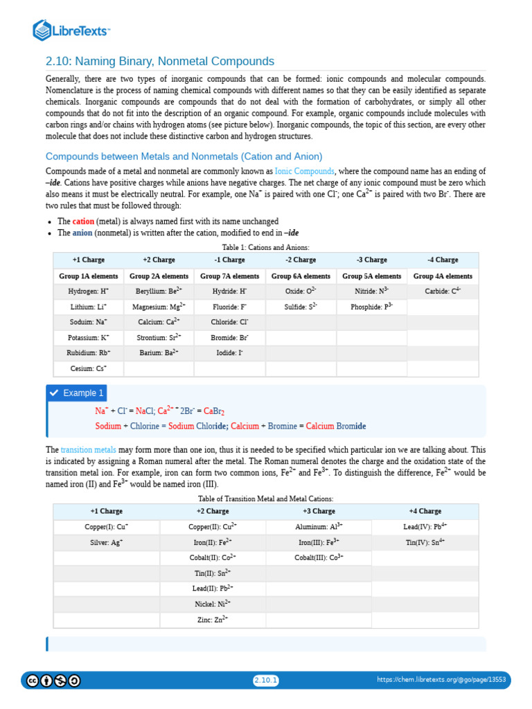 2.10 Naming Binary Nonmetal Compounds | PDF | Ion | Chemical Compounds
