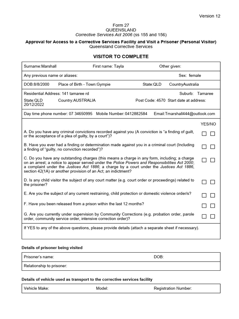 Approved - Form - 27 3 | PDF | Identity Document | Criminal Record