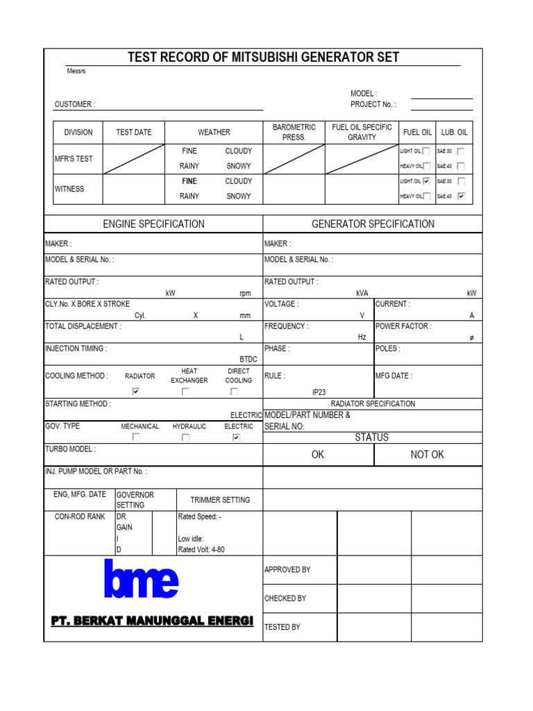 Test Record Form Kosong Sat | PDF | Horsepower | Engines