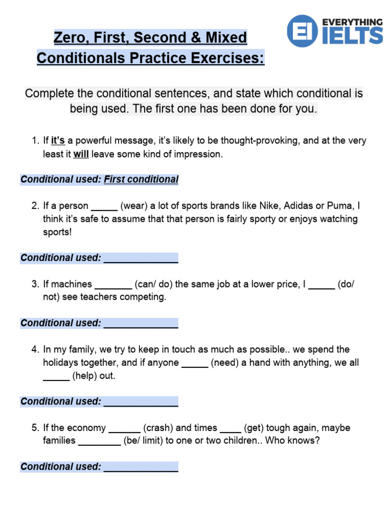 059 Conditionals Worksheet (Zero, First, Second, Mixed) | PDF