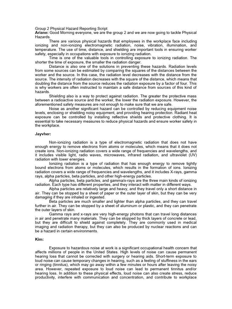 Group 2 Physical Hazard Reporting Script | Download Free PDF | Electromagnetic Spectrum ...