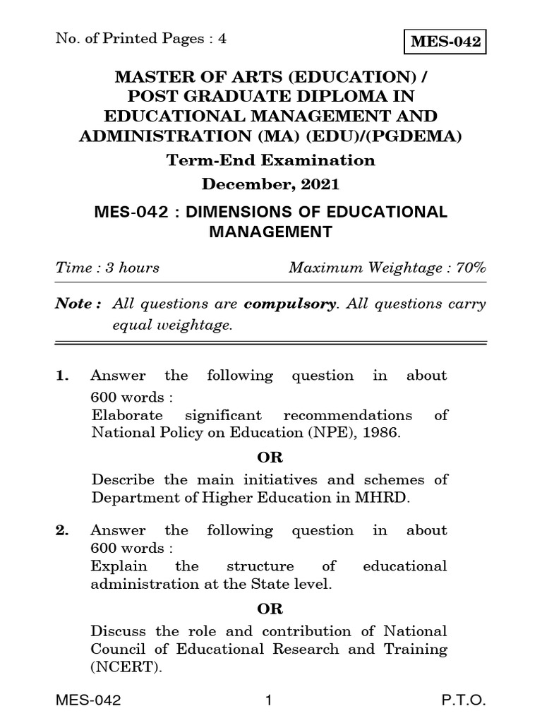 MES-42 (6) MA Education Assignment | PDF | Domestic Policy | Government ...