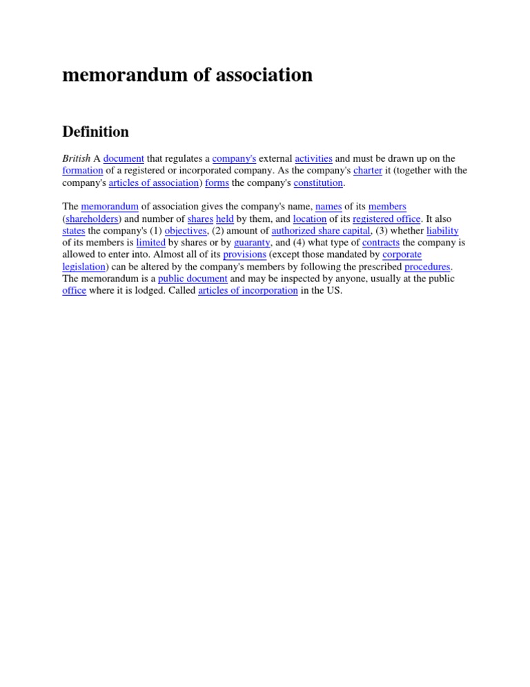 Understanding Memorandum of Association | PDF