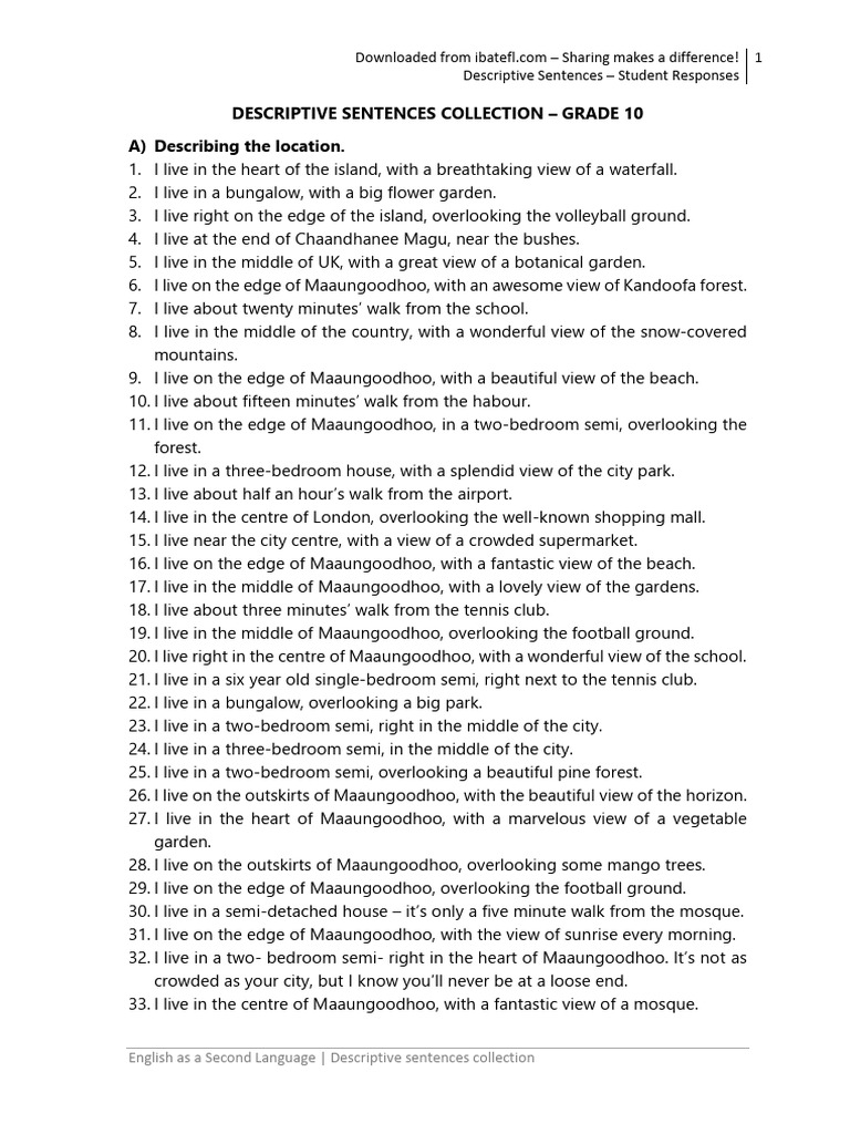 Descriptive Sentences Collection2 | PDF | Language Arts & Discipline | Art