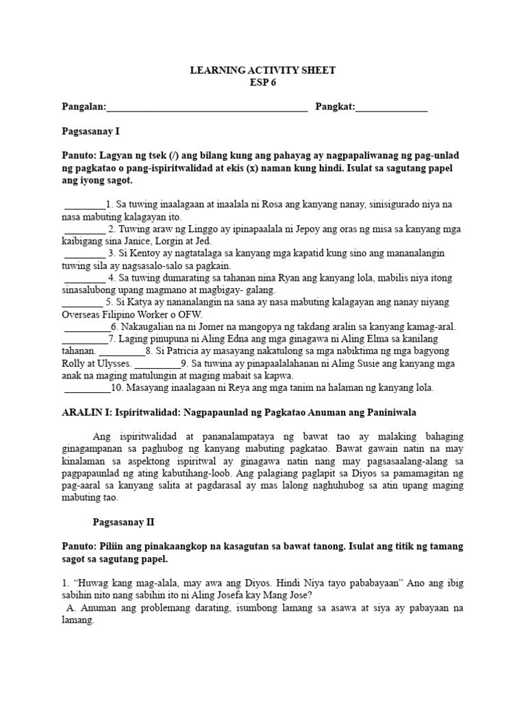 LEARNING ACTIVITY SHEET ESP 6 4th QTR | PDF