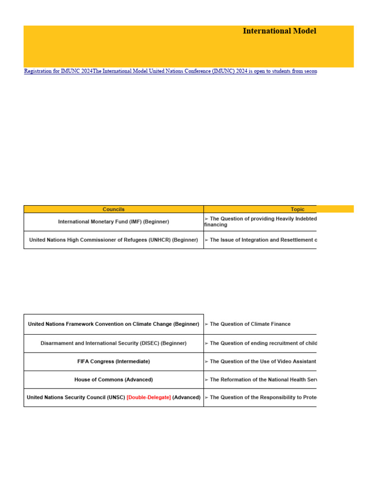 IMUNC 2024 Registration Form For Schools | PDF