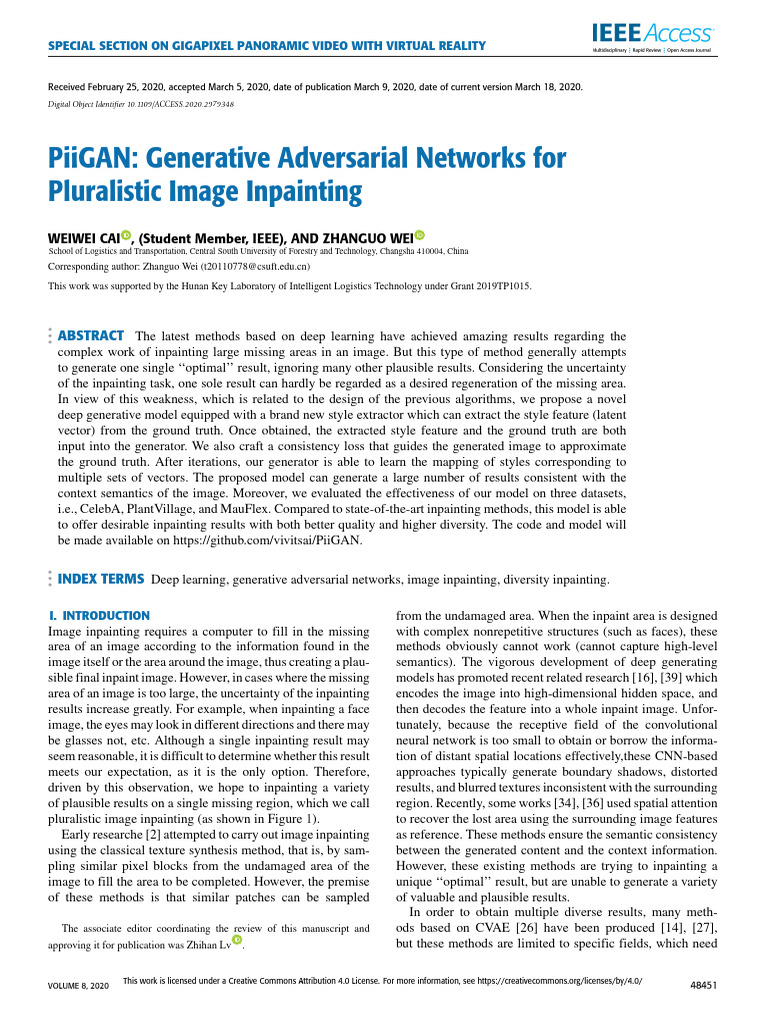PiiGAN Generative Adversarial Networks For Pluralistic Image Inpainting ...