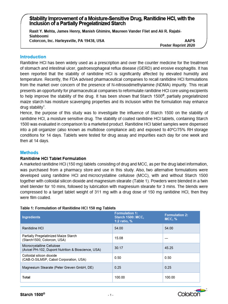 AAPS 2020 Mehta Starch1500 | PDF