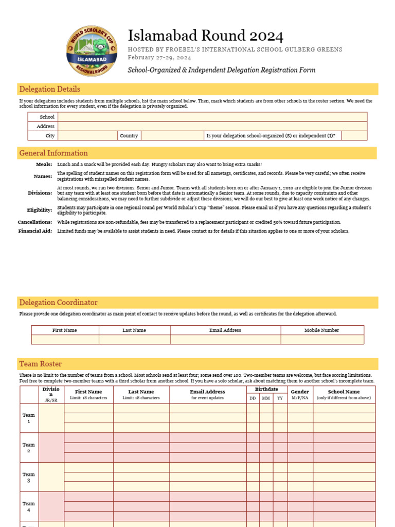 WSC Islamabad Round Registration Form 2024 | PDF | Credit Card | Service Industries