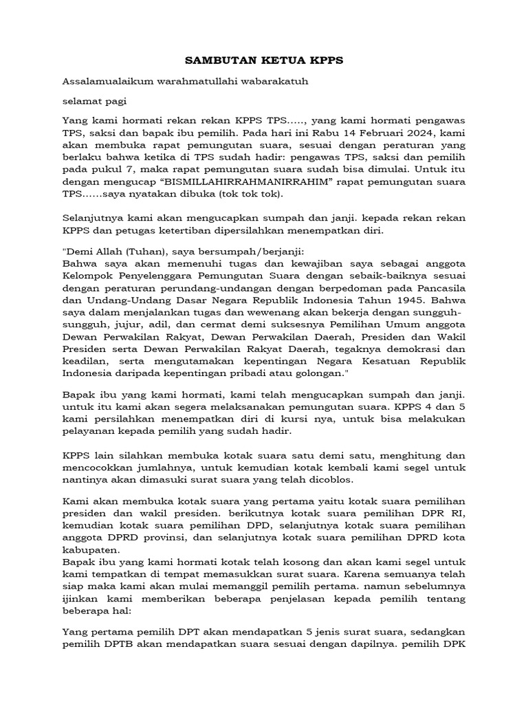 Teks Ketua KPPS | PDF