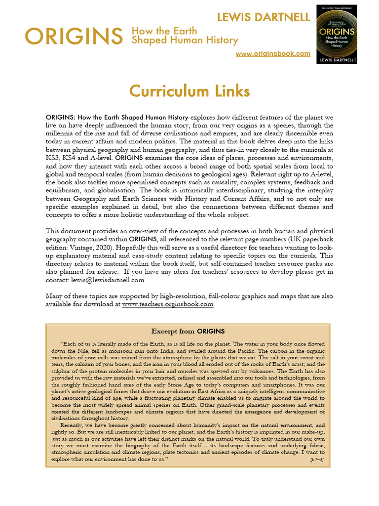 ORIGINS Curriculum Links-Dartnell-072020 | PDF | Earth | Volcano
