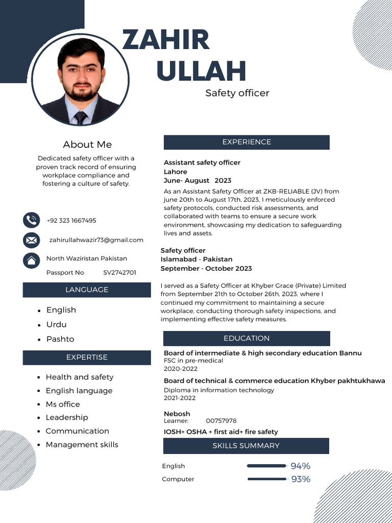 Blue Professional Modern CV Resume | PDF | Safety