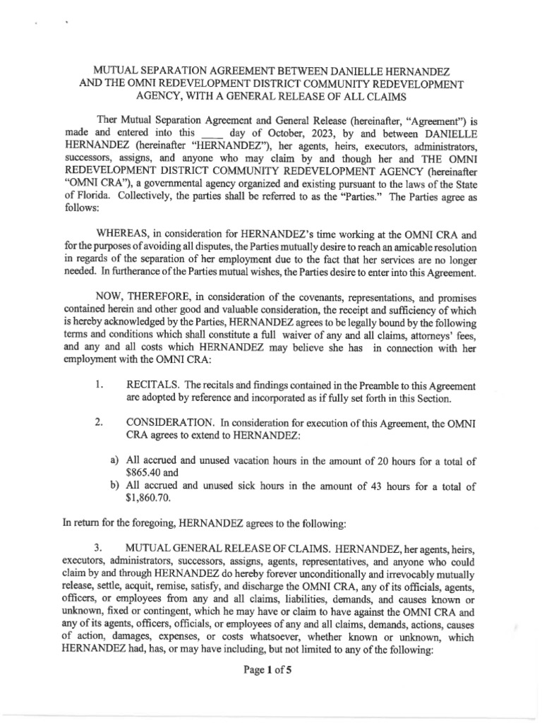 Separation Agreement DH and Omni CRA | PDF