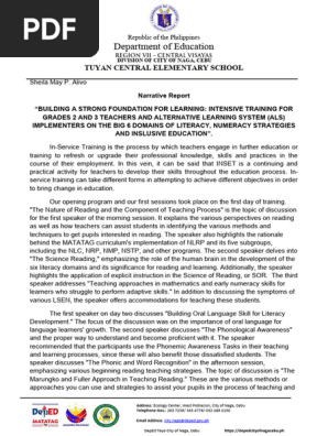 Narrative Report Inset Teachers Learning