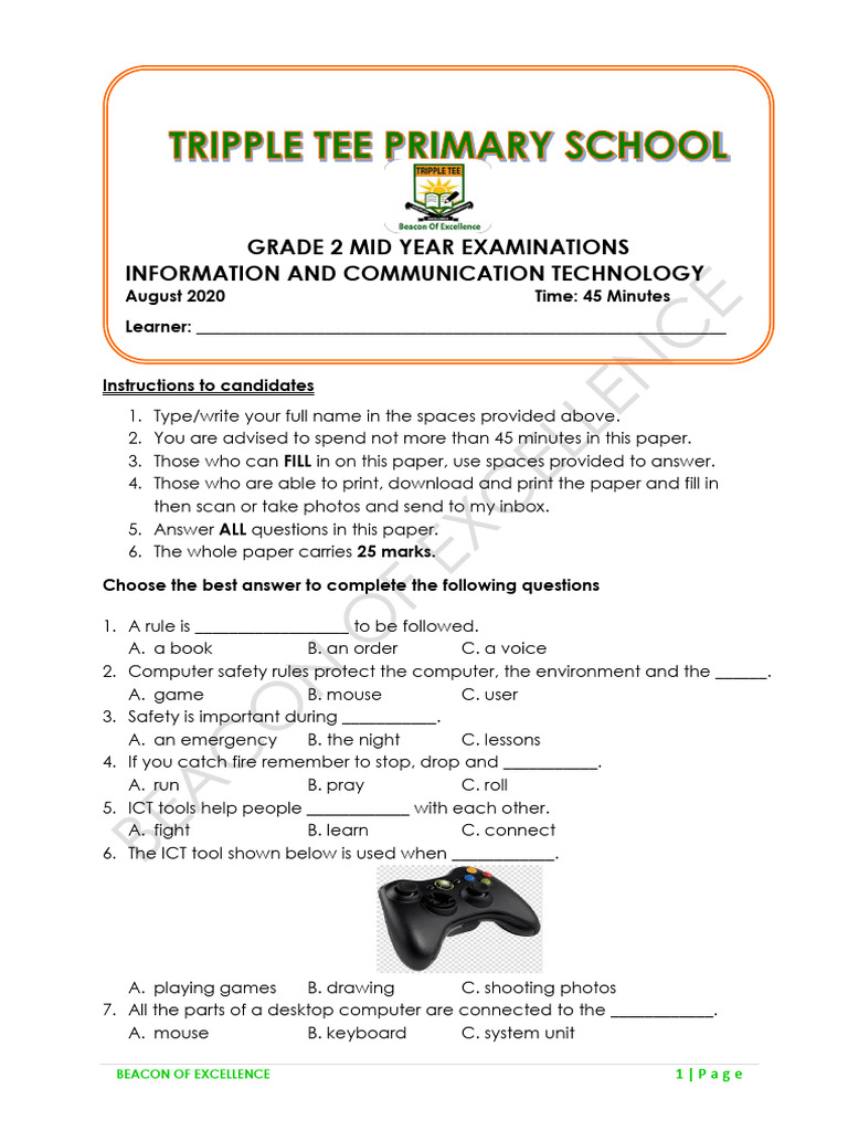 Grade 2 Mid Year Ict 1 | PDF | Educational Technology | Computer Keyboard