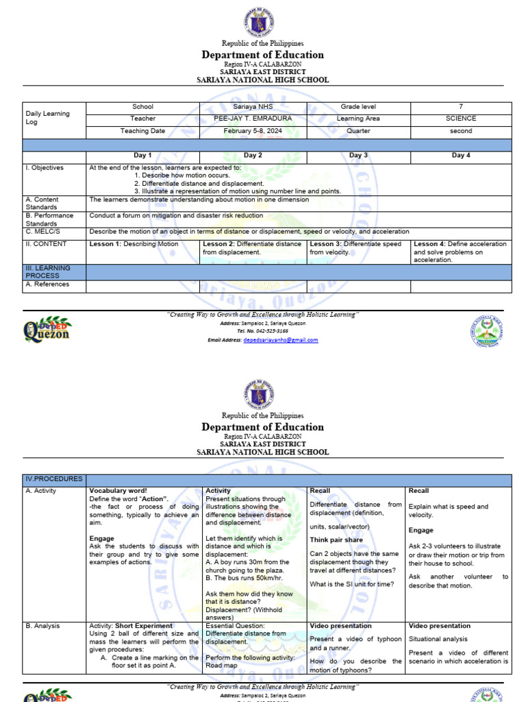 G7-Week 1-Quarter-3 | PDF | Speed | Velocity