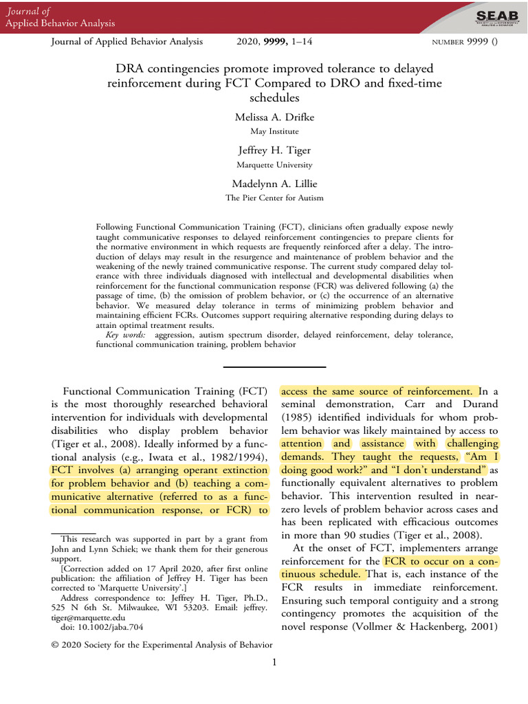 DRA Contingencies Promote Improved Tolerance To Delayed Reinforcement ...