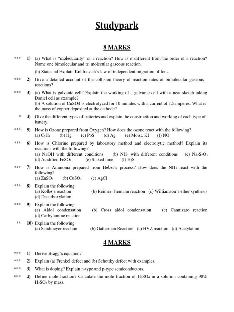 2nd Year Imp List 2023-24 | PDF | Chemical Reactions | Zinc